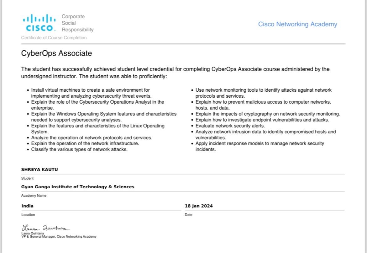 I earned a Cisco CyberOps certification! | shreya kautu posted on the ... I earned a Cisco CyberOps certification! | shreya kautu posted on the ...