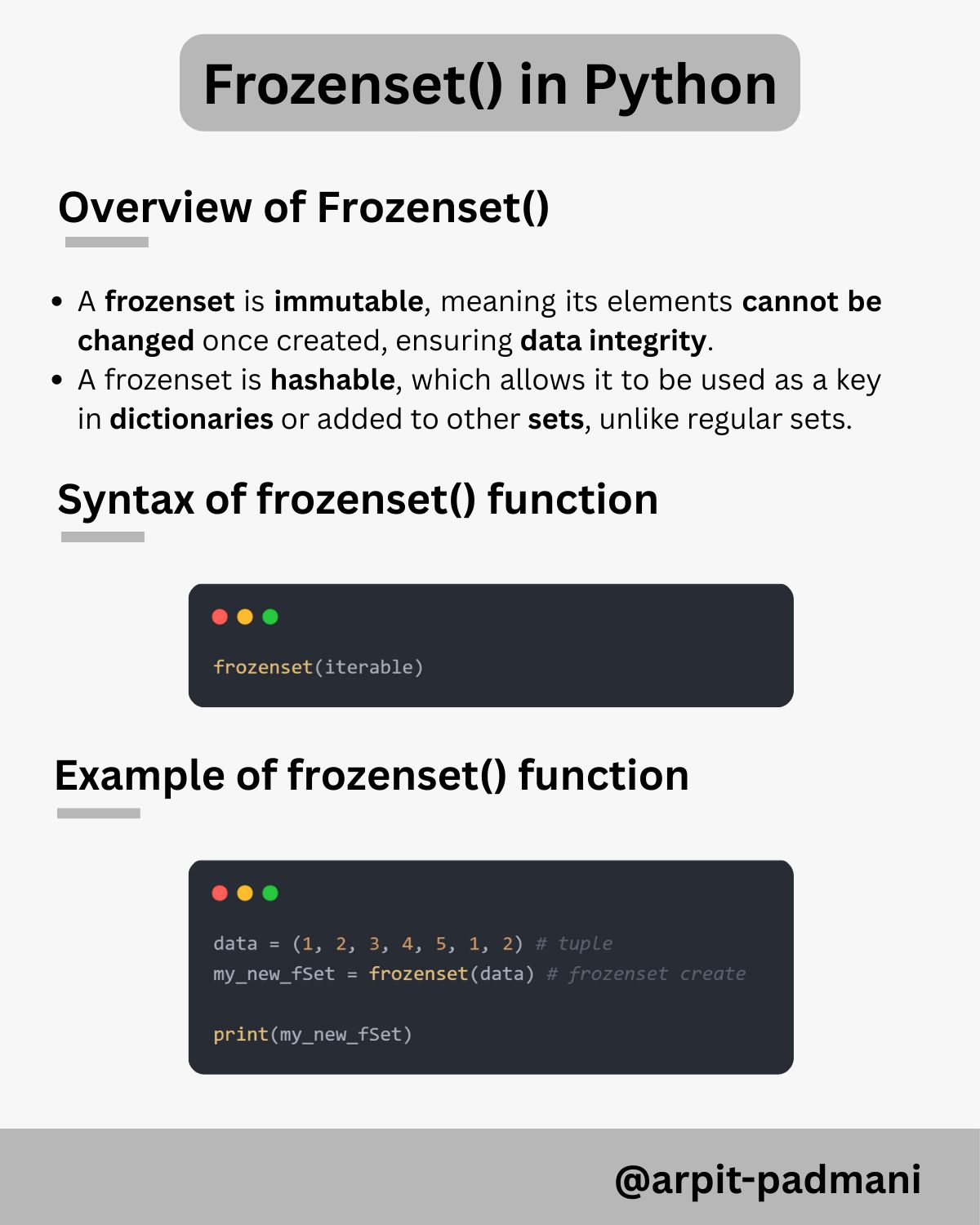 #python #frozenset #techtips #programming #datastructures #immutable # ... #python #frozenset #techtips #programming #datastructures #immutable # ...