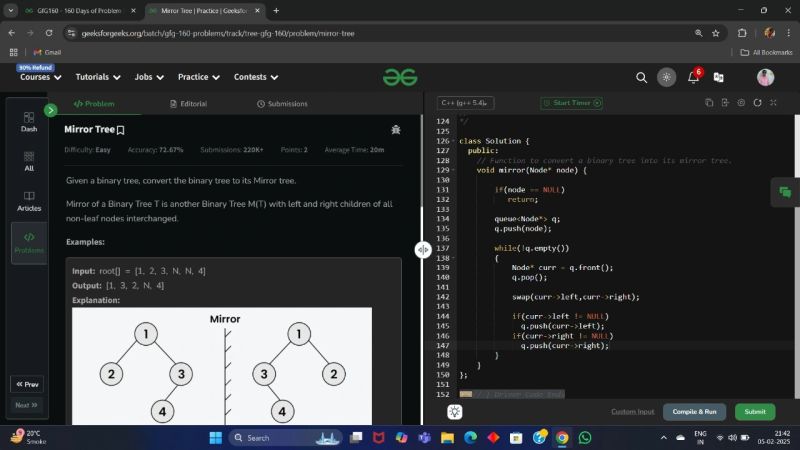 #gfg160 #codingchallenge #dsa #binarytree #mirrortree #recursion ... #gfg160 #codingchallenge #dsa #binarytree #mirrortree #recursion ...