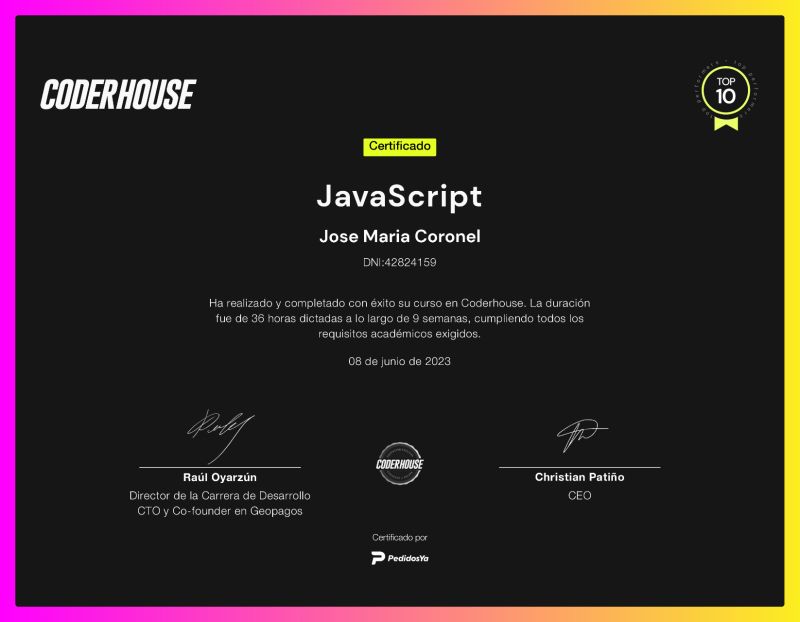 ¡Certificado de JavaScript logrado y emocionado por comenzar el curso ... ¡Certificado de JavaScript logrado y emocionado por comenzar el curso ...