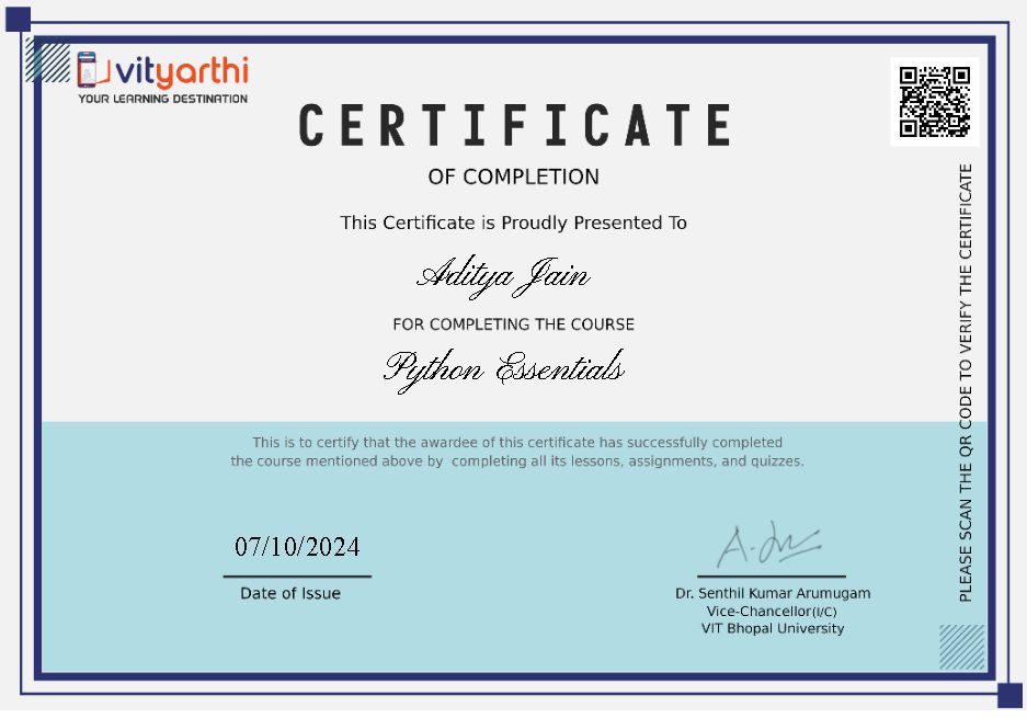 Aditya Jain on LinkedIn: #python #certification #vityarthi #programming ... Aditya Jain on LinkedIn: #python #certification #vityarthi #programming ...