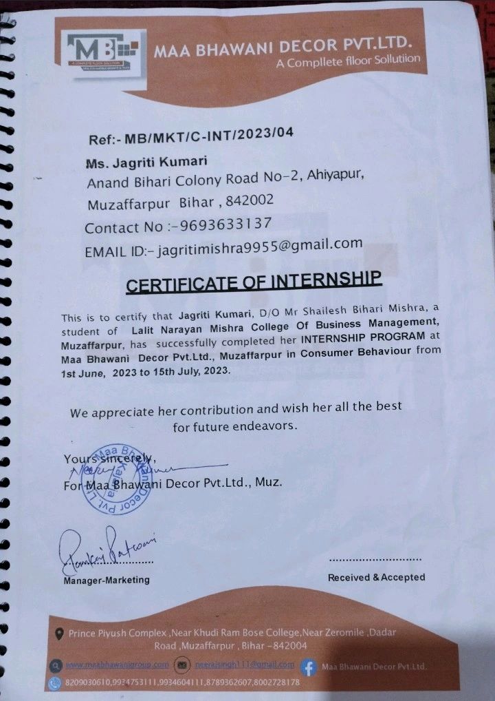 Jagriti Mishra on LinkedIn: #kajaria #internship Jagriti Mishra on LinkedIn: #kajaria #internship