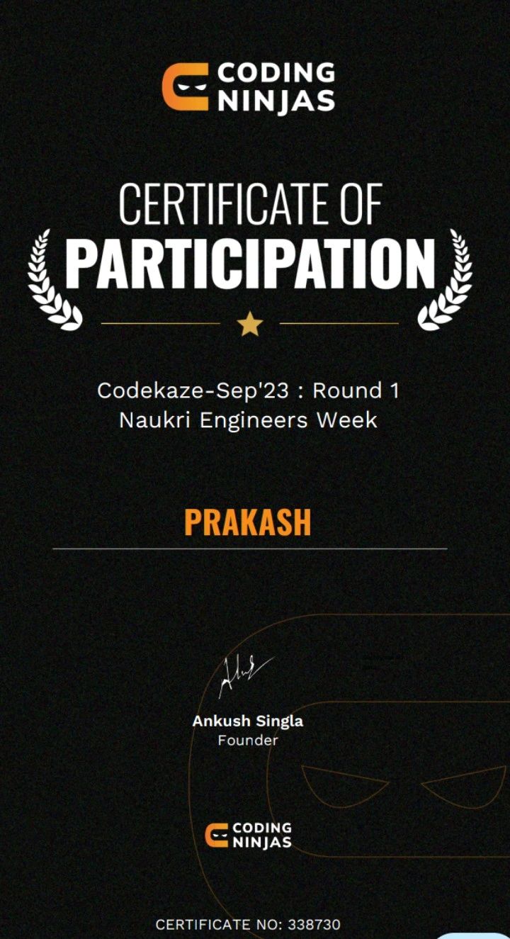 Prakash Dubey on LinkedIn: #codekaze #codingninjas Prakash Dubey on LinkedIn: #codekaze #codingninjas
