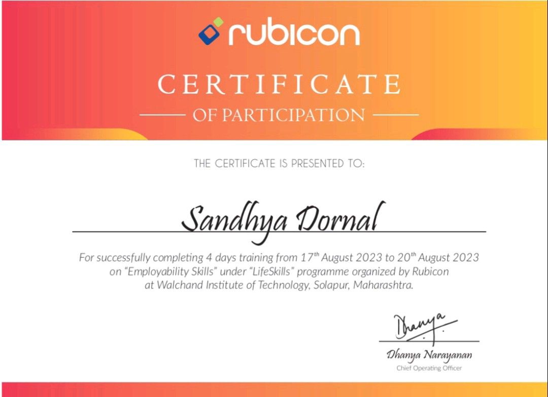 Sandhya Dornal on LinkedIn: #certification #wit #training #rubicon Sandhya Dornal on LinkedIn: #certification #wit #training #rubicon