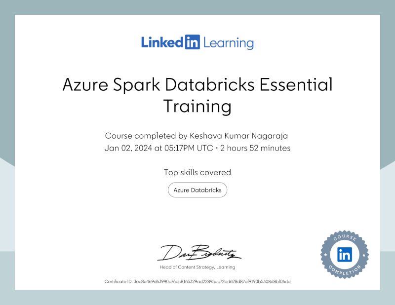 Keshava Kumar Nagaraja on LinkedIn: Certificate of Completion Keshava Kumar Nagaraja on LinkedIn: Certificate of Completion