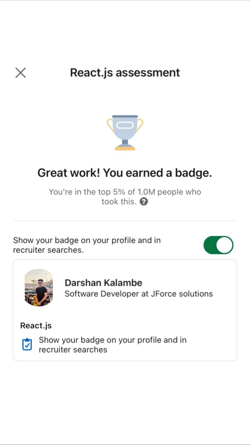 Earned React JS skill badge! | Darshan Kalambe posted on the topic ... Earned React JS skill badge! | Darshan Kalambe posted on the topic ...