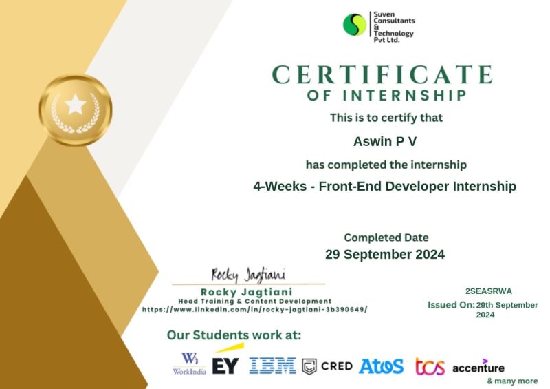 Aswin Pv on LinkedIn: #frontenddevelopment #internshipexperience # ... Aswin Pv on LinkedIn: #frontenddevelopment #internshipexperience # ...