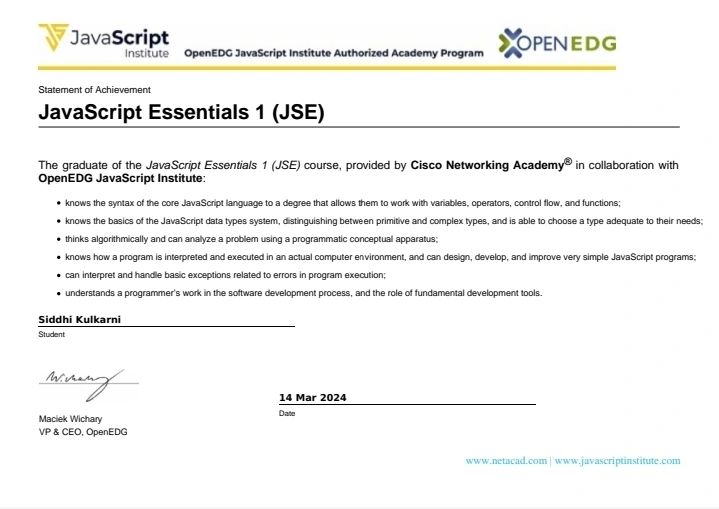 #javascript #coding #certification | Siddhi Kulkarni #javascript #coding #certification | Siddhi Kulkarni