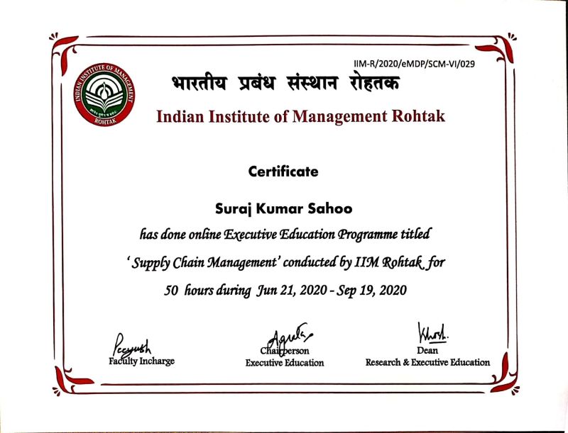 Suraj Kumar Sahoo on LinkedIn: CSCM from IIM Rohtak Suraj Kumar Sahoo on LinkedIn: CSCM from IIM Rohtak