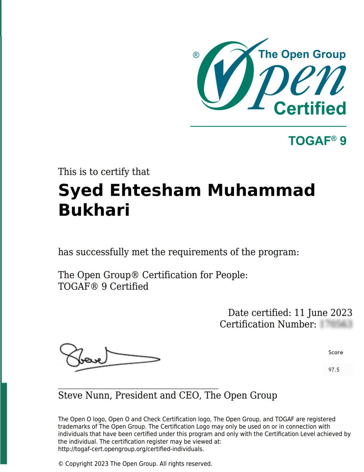 Another acheivement... TOGAF 9 Certified with 97.5% score Now also a ... Another acheivement... TOGAF 9 Certified with 97.5% score Now also a ...
