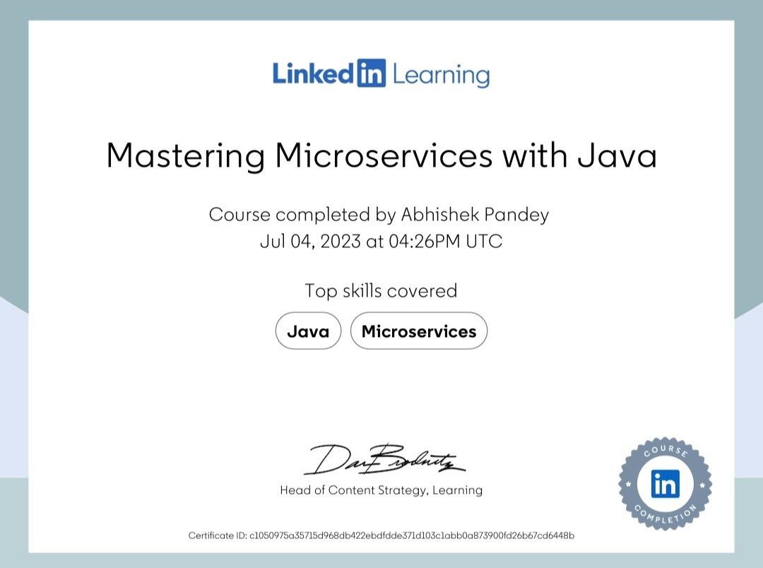 Hello connections ,I have completed this hands-on skill #microservices ... Hello connections ,I have completed this hands-on skill #microservices ...
