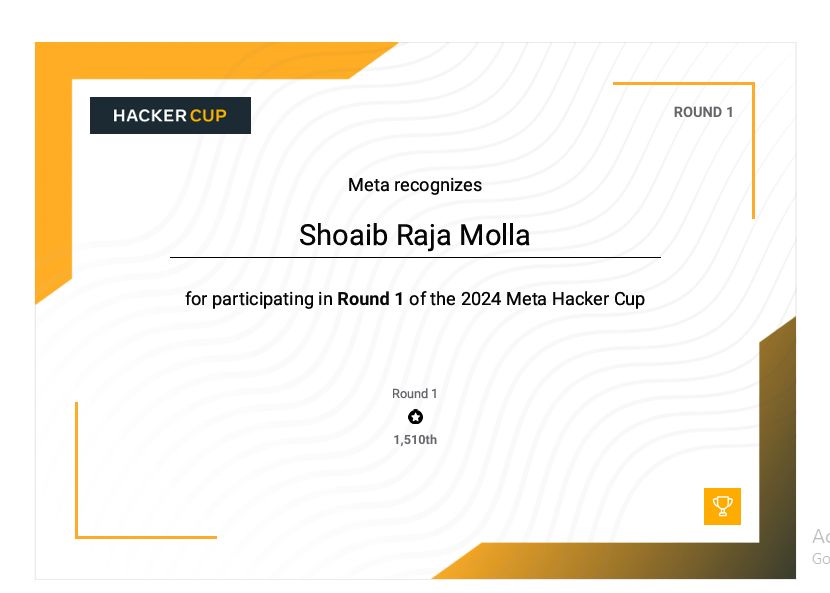 Shoaib Raja Molla on LinkedIn: ⭐ Qualified for Meta Hacker Cup 2024 ... Shoaib Raja Molla on LinkedIn: ⭐ Qualified for Meta Hacker Cup 2024 ...