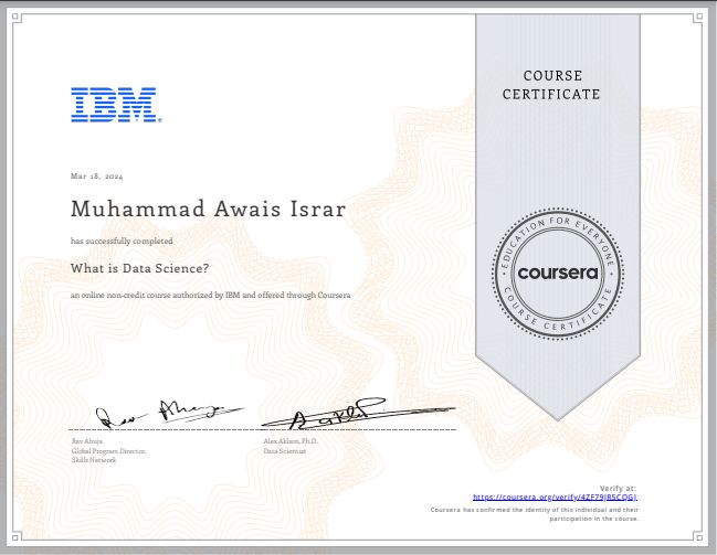 Finished 'What is Data Science' course by IBM | Muhammad Awais Israr ... Finished 'What is Data Science' course by IBM | Muhammad Awais Israr ...