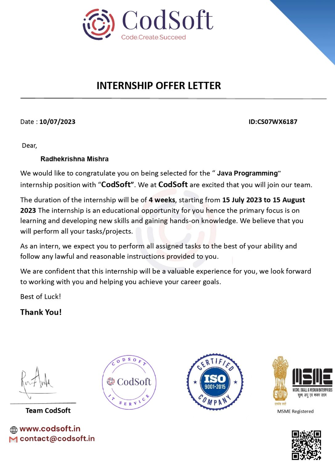 Radhekrishna Mishra on LinkedIn: #connections #codsoft #internship # ... Radhekrishna Mishra on LinkedIn: #connections #codsoft #internship # ...