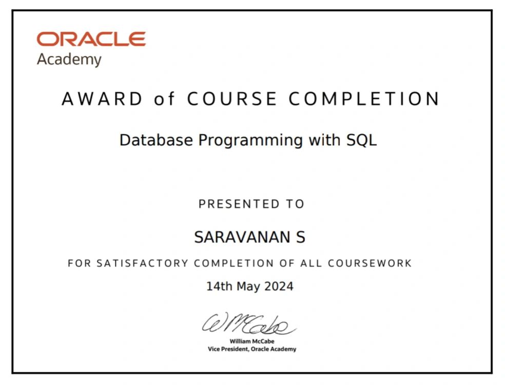 #oracleacademy #databaseprogramming #sql | Saravanan Selvaraj #oracleacademy #databaseprogramming #sql | Saravanan Selvaraj