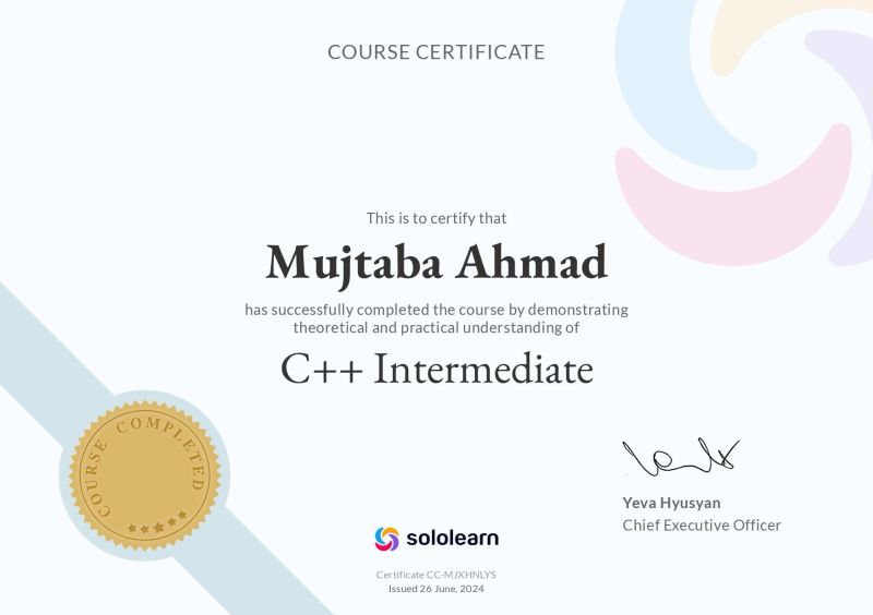 Completed C++ course with OOP principles | Mujtaba Ahmad posted on the ... Completed C++ course with OOP principles | Mujtaba Ahmad posted on the ...