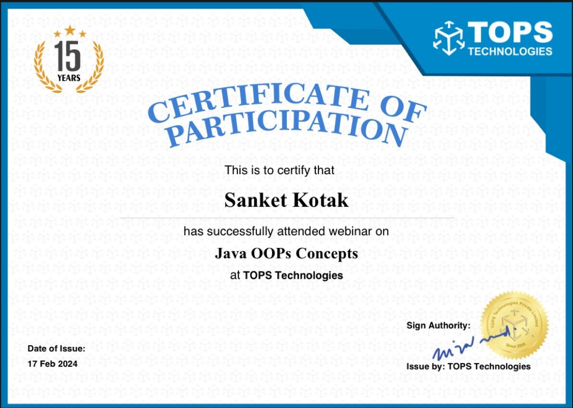 “Excited to share my recently earned certificate from the TOPS ... “Excited to share my recently earned certificate from the TOPS ...