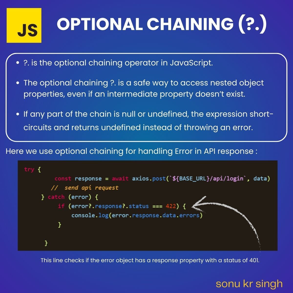 sonu kumar singh on LinkedIn: #optional_chaining_operator #javascript # ... sonu kumar singh on LinkedIn: #optional_chaining_operator #javascript # ...