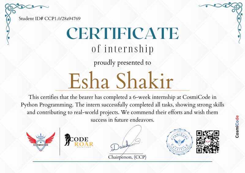 Esha Shakir on LinkedIn: š„³ Excited to share Achievementš§ Internship ... Esha Shakir on LinkedIn: š„³ Excited to share Achievementš§ Internship ...