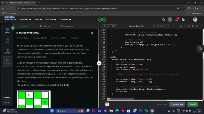 #gfg160 #codingchallenge #dsa #backtracking #nqueen #problemsolving ... #gfg160 #codingchallenge #dsa #backtracking #nqueen #problemsolving ...