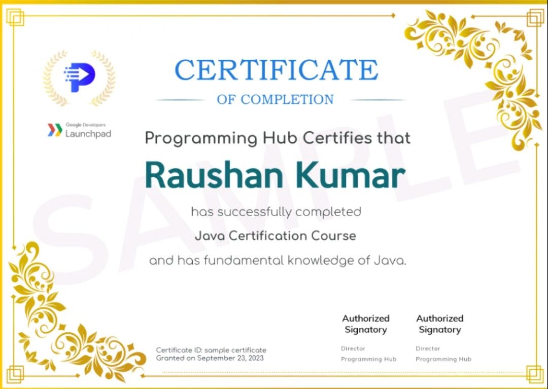 Raushan Kumar on LinkedIn: JAVA CERTIFICATE 👍👍 Raushan Kumar on LinkedIn: JAVA CERTIFICATE 👍👍