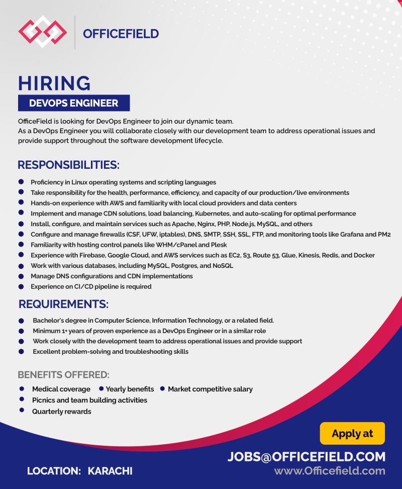 Office Field on LinkedIn: #devopsengineer #aws #cicd #cdn #dns #karachijobs Office Field on LinkedIn: #devopsengineer #aws #cicd #cdn #dns #karachijobs