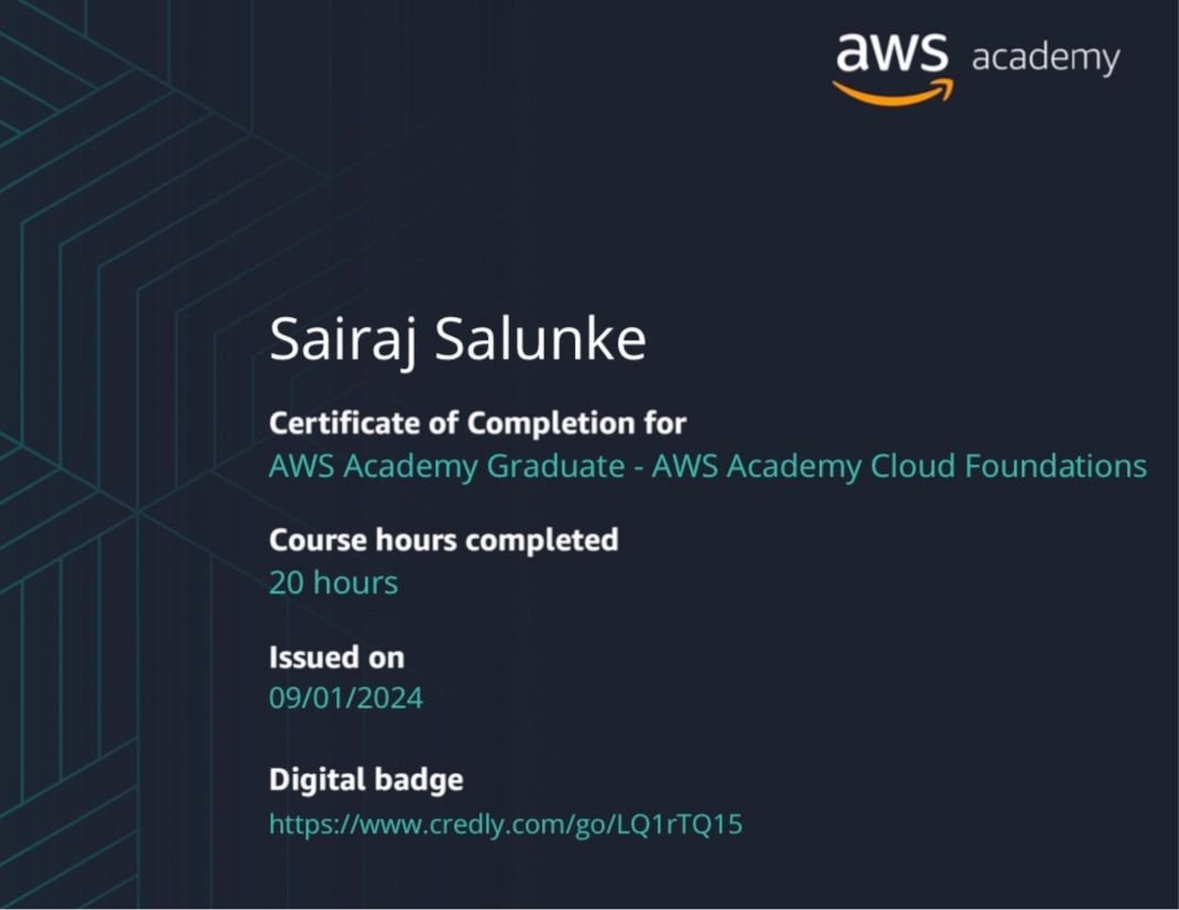 Sairaj Salunke on LinkedIn: #aws #awsacademy #lifelonglearning Sairaj Salunke on LinkedIn: #aws #awsacademy #lifelonglearning