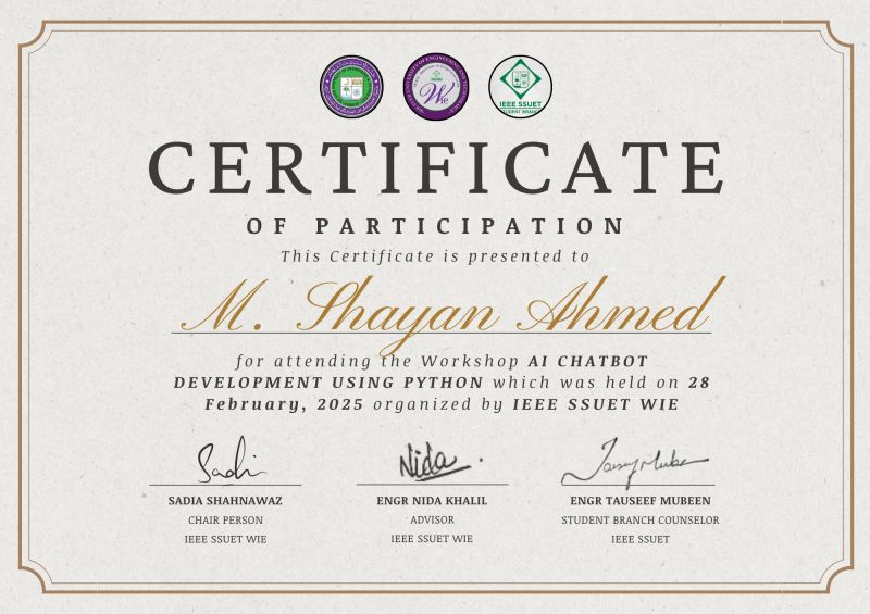 #aichatbots #python #machinelearning #ieee #ssuet | MUHAMMAD SHAYAN AHMED #aichatbots #python #machinelearning #ieee #ssuet | MUHAMMAD SHAYAN AHMED