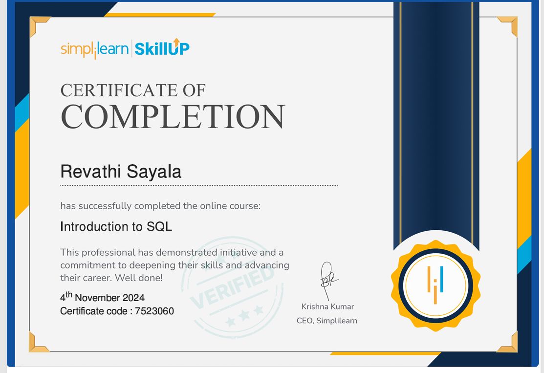 Happy to share my initial step with SQL. | Sayala Revathi Happy to share my initial step with SQL. | Sayala Revathi