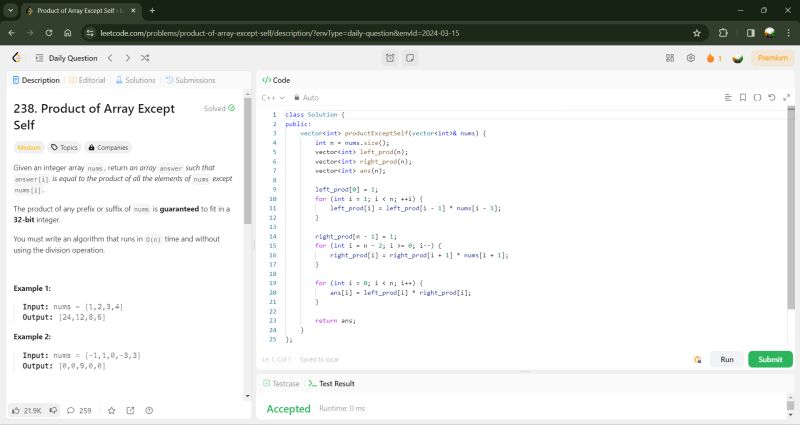 Day 75 of #100daysofcode challenge: Array Except Self | Dhruv Kakarla ... Day 75 of #100daysofcode challenge: Array Except Self | Dhruv Kakarla ...