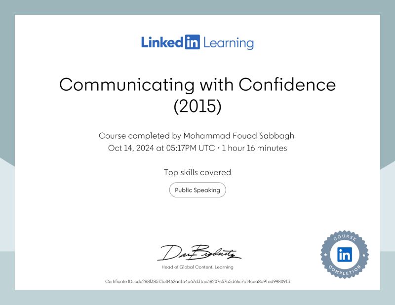 Mohammad Fouad Sabbagh on LinkedIn: Certificate of Completion Mohammad Fouad Sabbagh on LinkedIn: Certificate of Completion