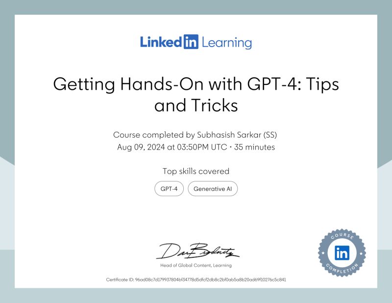 Subhasish Sarkar (SS) on LinkedIn: Certificate of Completion Subhasish Sarkar (SS) on LinkedIn: Certificate of Completion