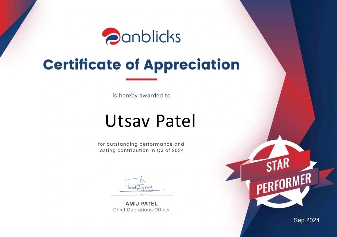 Utsav Patel on LinkedIn: 🎉 Honored to be recognized as the Star ... Utsav Patel on LinkedIn: 🎉 Honored to be recognized as the Star ...