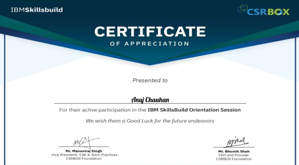 ANUJ CHAUHAN on LinkedIn: #ibmskillsbuild #ibm #csrbox # ... ANUJ CHAUHAN on LinkedIn: #ibmskillsbuild #ibm #csrbox # ...