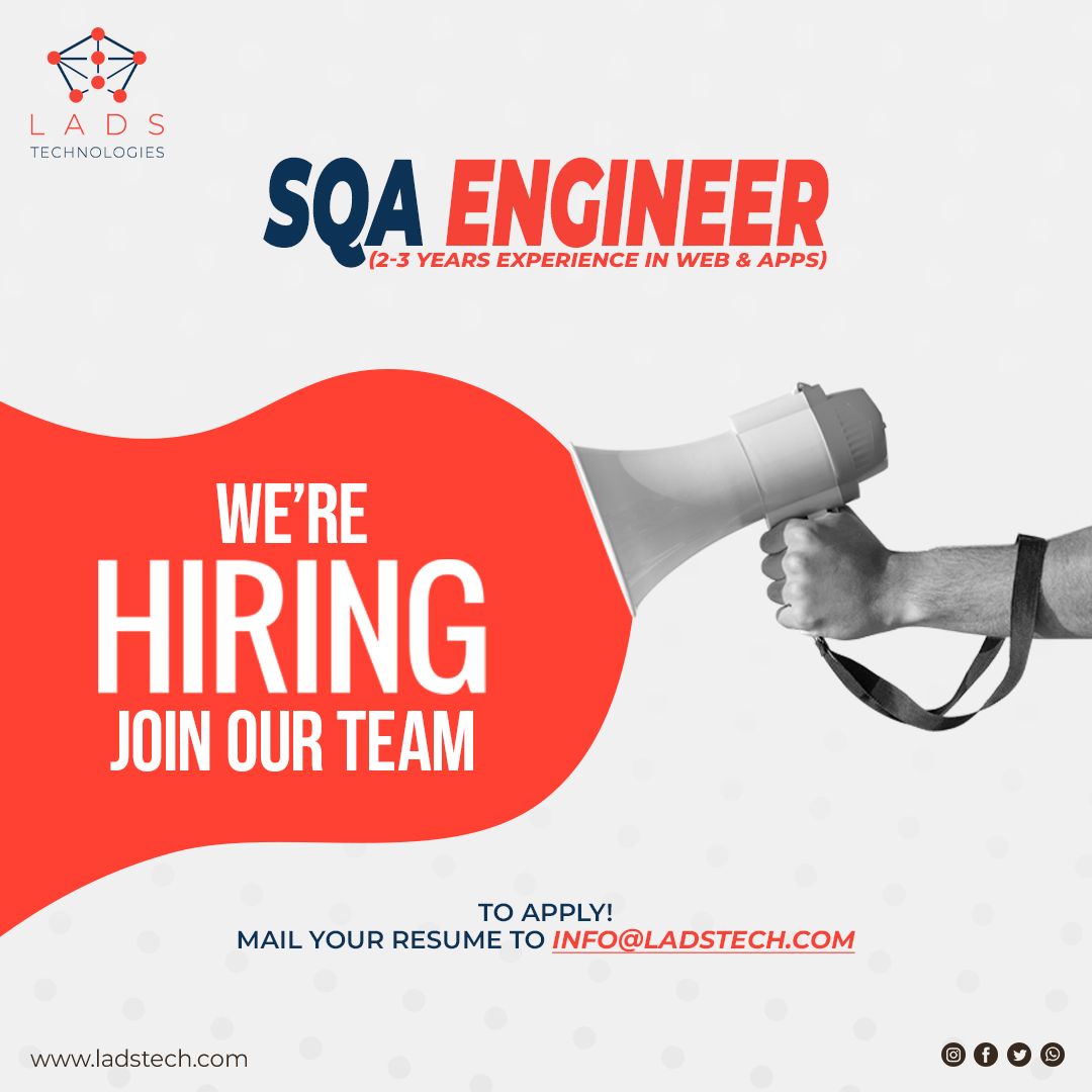 Lads Technologies on LinkedIn: #ladstechnologies #hiring #sqaengineer # ... Lads Technologies on LinkedIn: #ladstechnologies #hiring #sqaengineer # ...