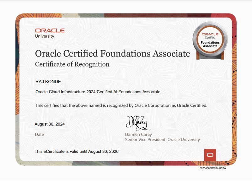 Raj Konde on LinkedIn: #oraclecloud #ai #certification #btechcse # ... Raj Konde on LinkedIn: #oraclecloud #ai #certification #btechcse # ...