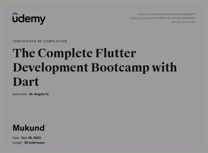 Completed Flutter course on Udemy | Mukund Jain posted on the topic ... Completed Flutter course on Udemy | Mukund Jain posted on the topic ...