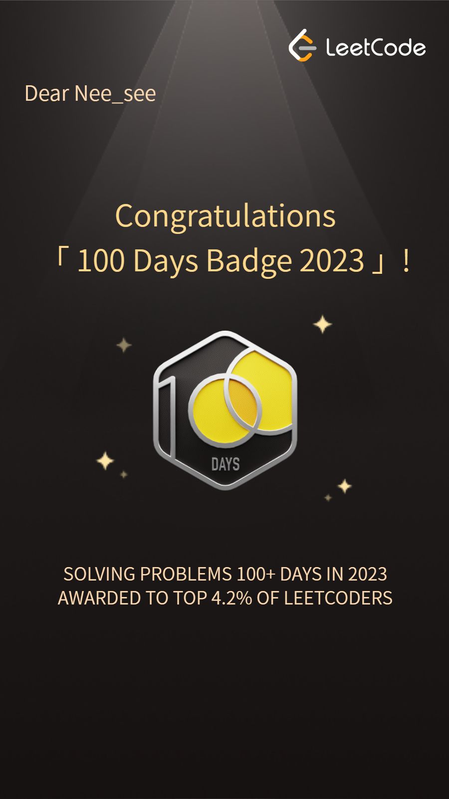Earned 100 Days Badge on LeetCode! | Neetu Sarkar posted on the topic ... Earned 100 Days Badge on LeetCode! | Neetu Sarkar posted on the topic ...