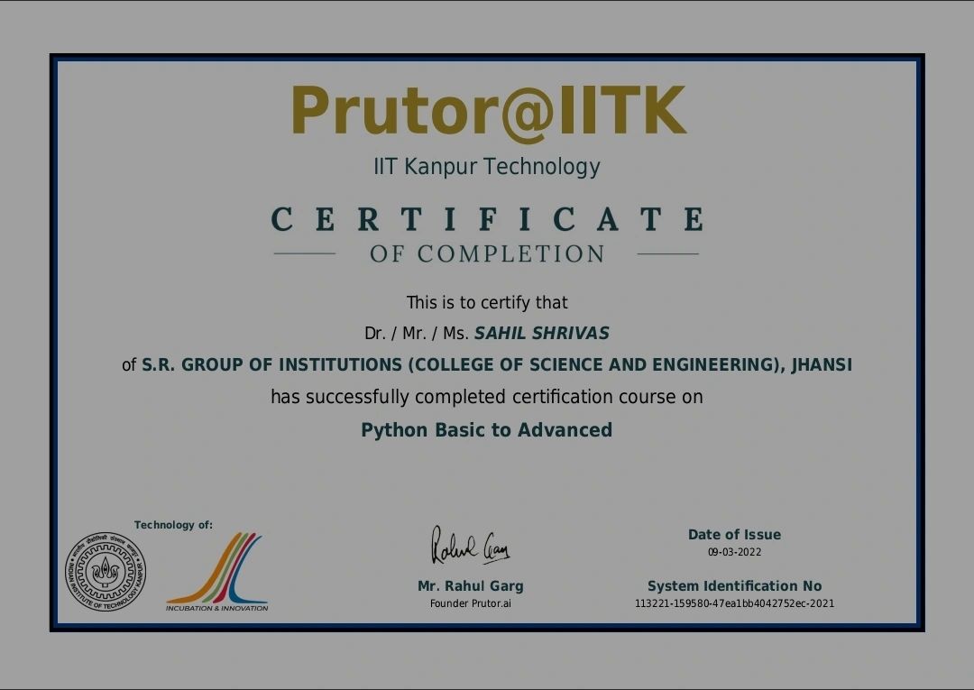 Earned Python programming certification | Sahil Shrii posted on the ... Earned Python programming certification | Sahil Shrii posted on the ...