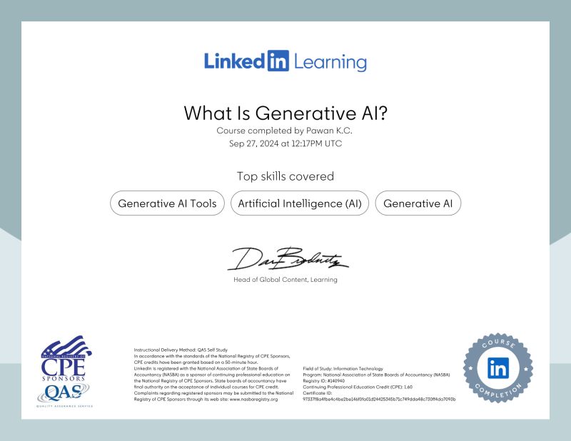 Pawan K.C. on LinkedIn: Certificate of Completion Pawan K.C. on LinkedIn: Certificate of Completion