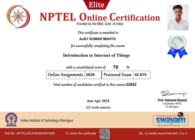 Ajay Kumar Mahto on LinkedIn: #nptel #iot #nptel #certificate #iit # ... Ajay Kumar Mahto on LinkedIn: #nptel #iot #nptel #certificate #iit # ...