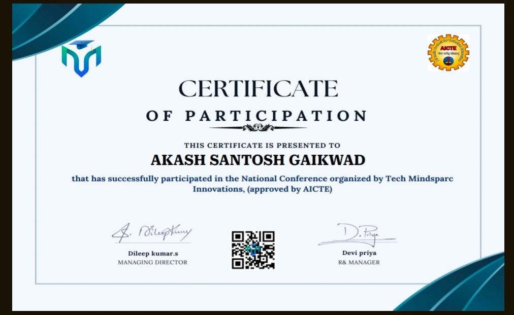 Akash Gaikwad on LinkedIn: #conferencecertificate #nationallevel # ... Akash Gaikwad on LinkedIn: #conferencecertificate #nationallevel # ...
