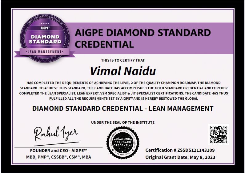 Well Done Vimal Naidu! Congratulations for achieving AIGPE's Diamond ... Well Done Vimal Naidu! Congratulations for achieving AIGPE's Diamond ...