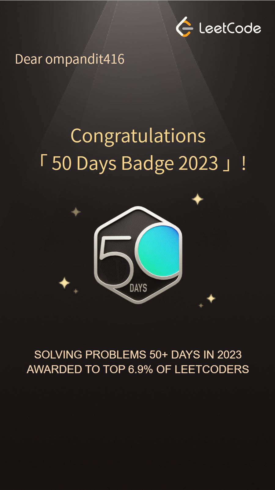 #leetcode #codingjourney #50daysbadge #achievementunlocked #leetcoder ... #leetcode #codingjourney #50daysbadge #achievementunlocked #leetcoder ...