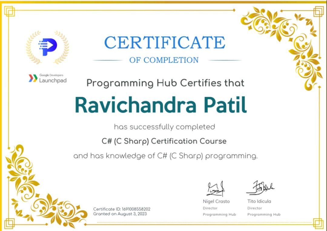 Ravi Patil on LinkedIn: Successfully completed C# (C Sharp) programming ... Ravi Patil on LinkedIn: Successfully completed C# (C Sharp) programming ...