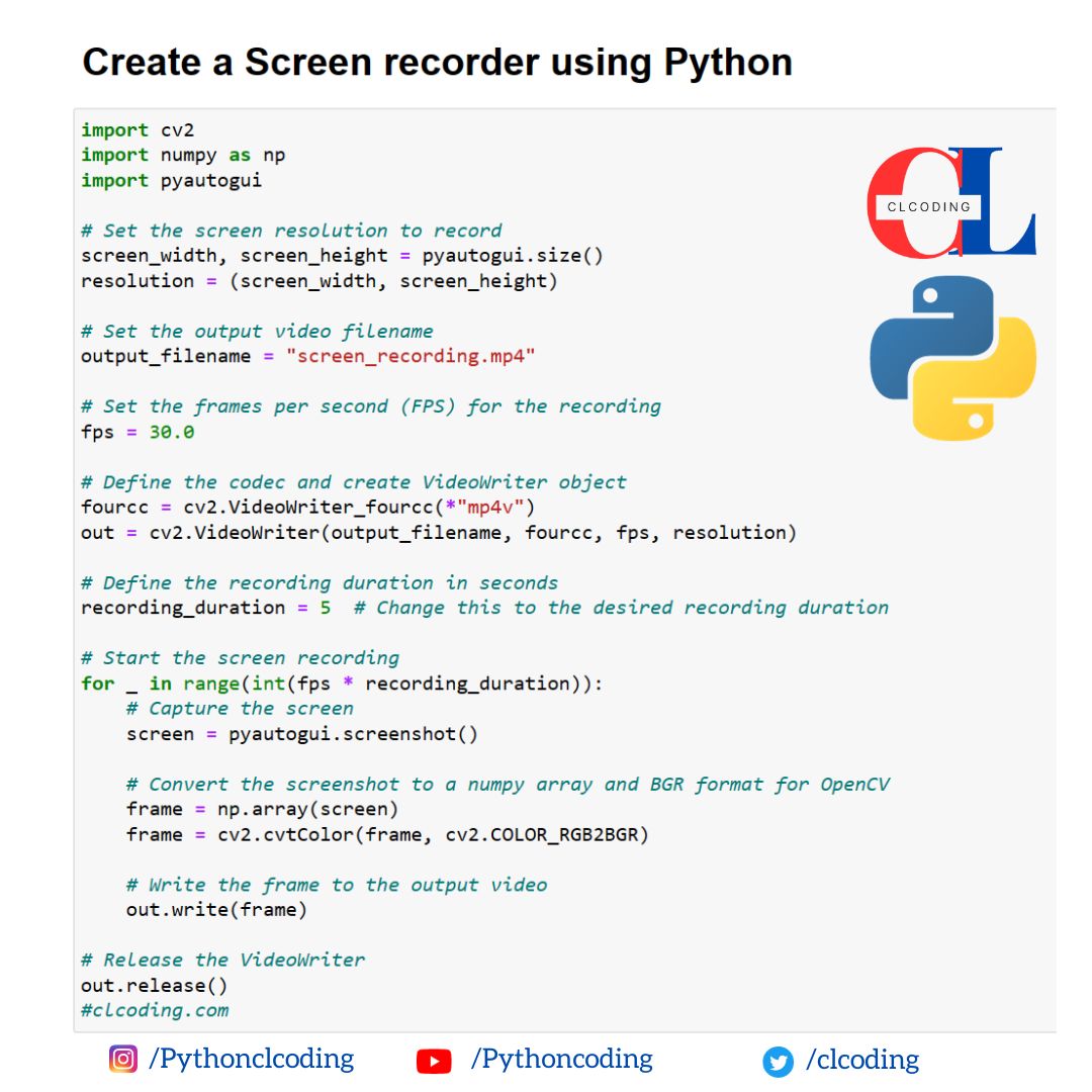 Python Coding on LinkedIn: Create a Screen recorder using Python Python Coding on LinkedIn: Create a Screen recorder using Python