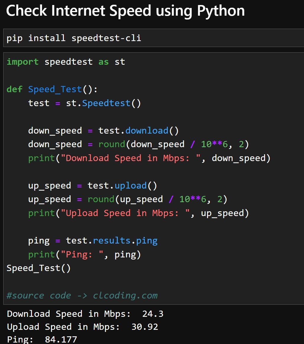Check Internet Speed using Python | Python Coding Check Internet Speed using Python | Python Coding