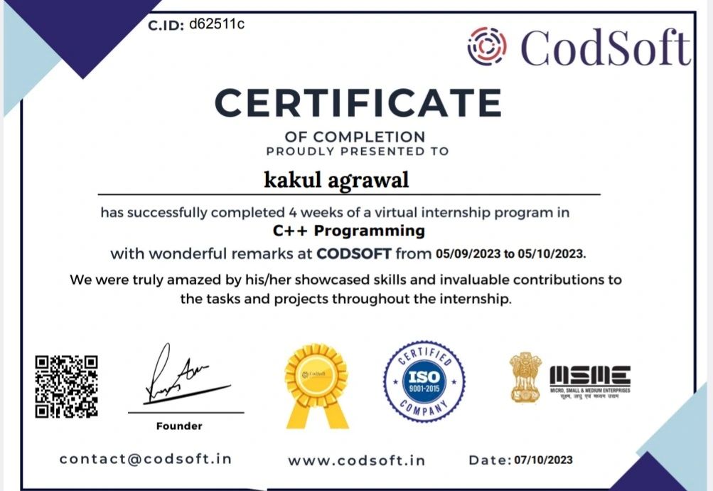 Kakul Agrawal on LinkedIn: #codsoft #c #codsoftinternship #gratitude # ... Kakul Agrawal on LinkedIn: #codsoft #c #codsoftinternship #gratitude # ...