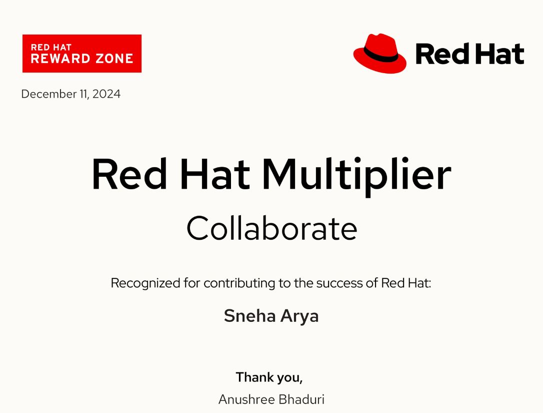 #redhat #gratitude #recognition #teamwork #growth | Sneha Arya #redhat #gratitude #recognition #teamwork #growth | Sneha Arya