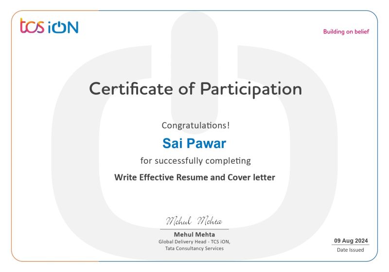 Sai Pawar on LinkedIn: #tcsion #careerdevelopment #resumewriting # ... Sai Pawar on LinkedIn: #tcsion #careerdevelopment #resumewriting # ...